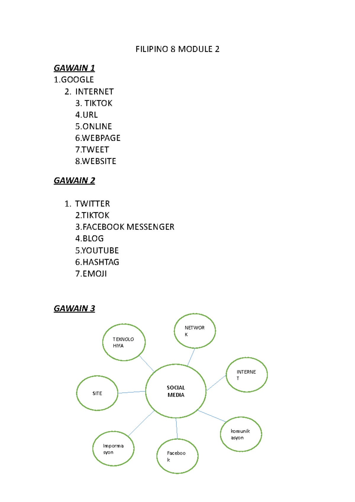 Filipino 8 Module 2 - reviewer - FILIPINO 8 MODULE 2 GAWAIN 1 1 2 ...