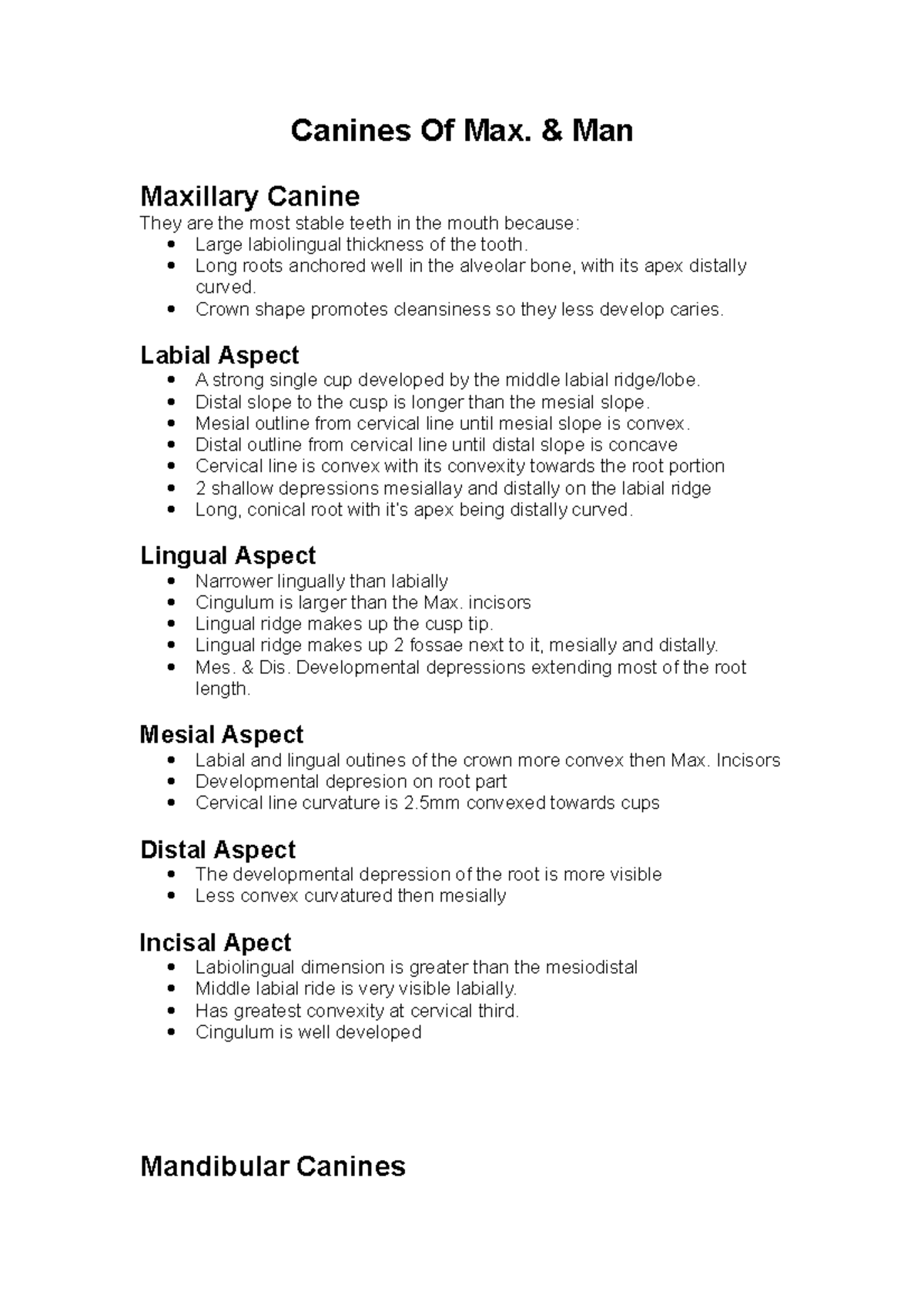 Canines Max. Man - Canines Of Max. & Man Maxillary Canine They are the ...