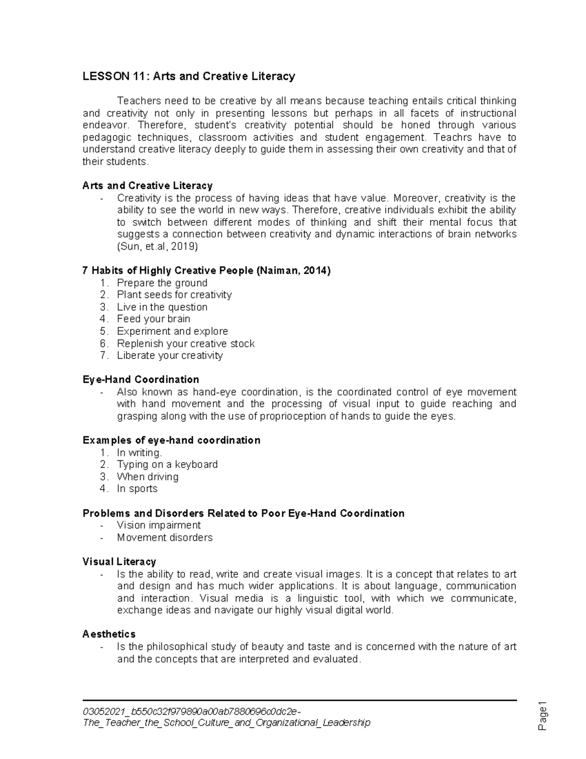 L11 - none din - Page 1 LESSON 11: Arts and Creative Literacy Teachers ...