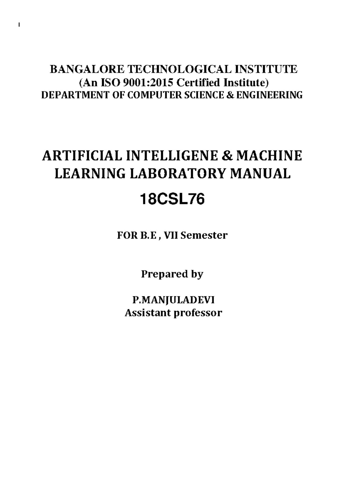 AI ML Lab Manual 2021 2022 - 1 BANGALORE TECHNOLOGICAL INSTITUTE (An ISO 9001:2015 Certified ...