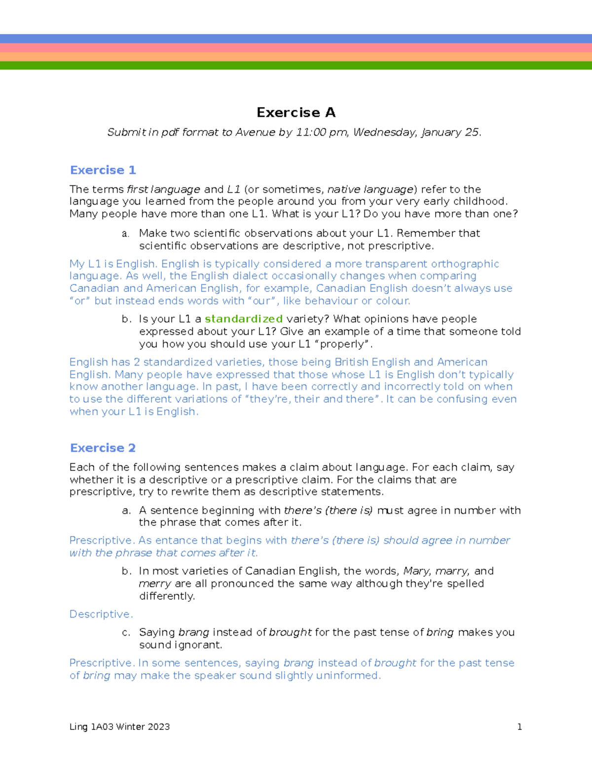 Exercise A - Course work - Exercise A Submit in pdf format to Avenue by ...