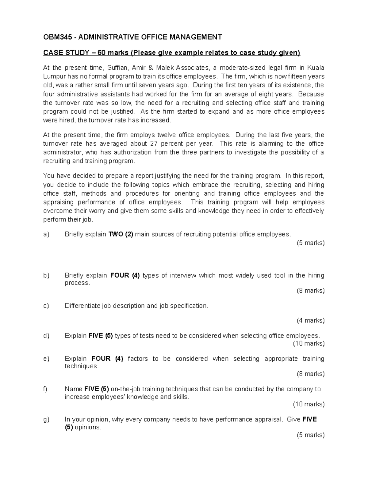 CASE Study OBM345 JUNE 2021 - OBM345 - ADMINISTRATIVE OFFICE MANAGEMENT CASE STUDY – 60 marks ...