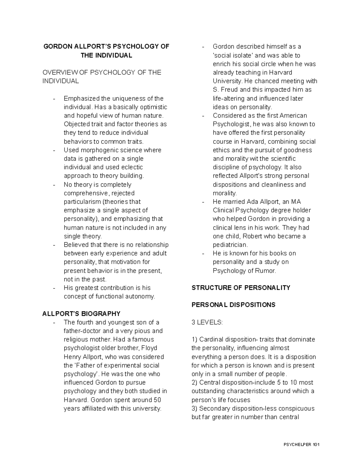 G. Allport - Reviewers for Theories of Personality. - GORDON ALLPORT’S ...