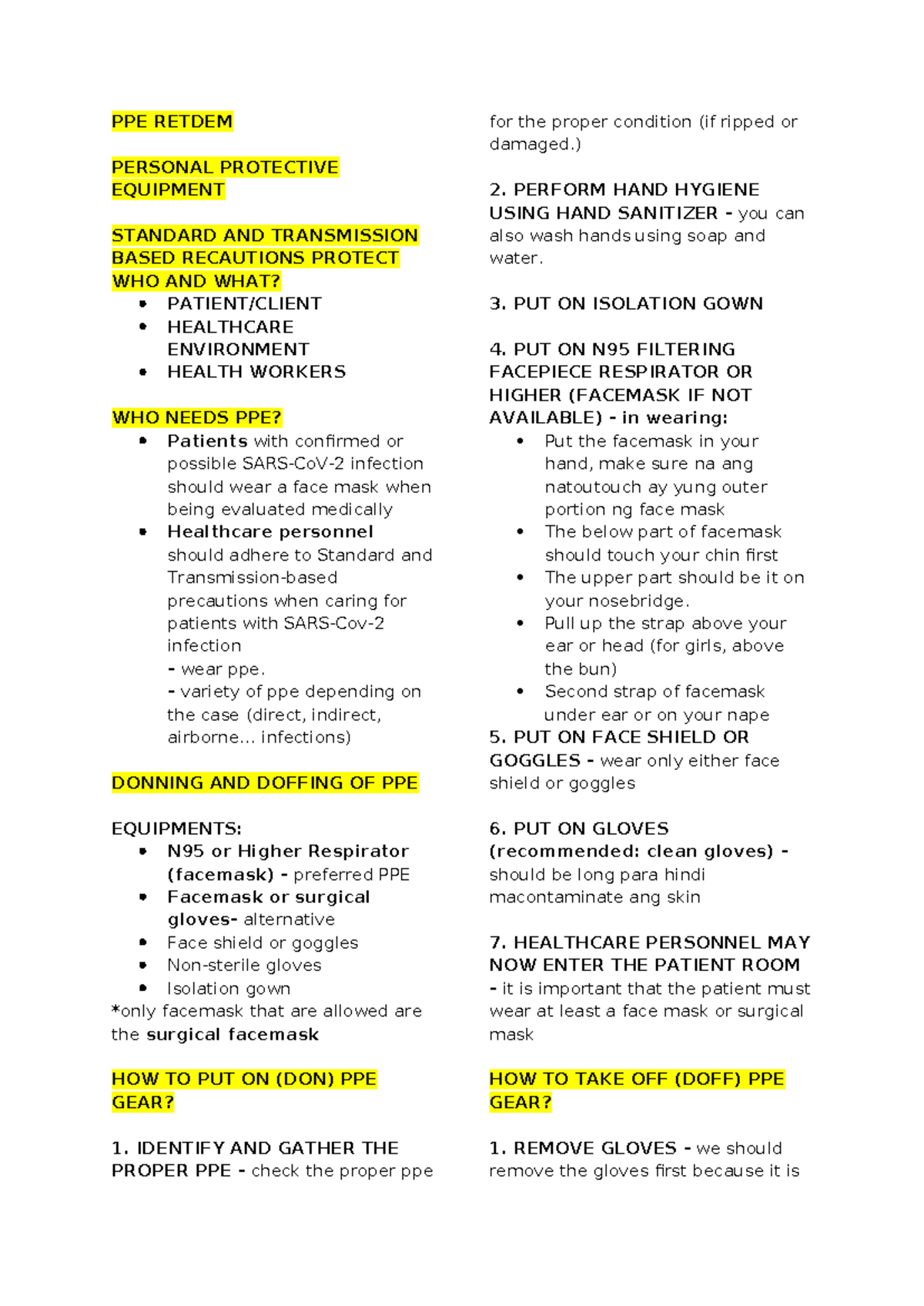 PPE- Retdem - PPE RETDEM PERSONAL PROTECTIVE EQUIPMENT STANDARD AND ...