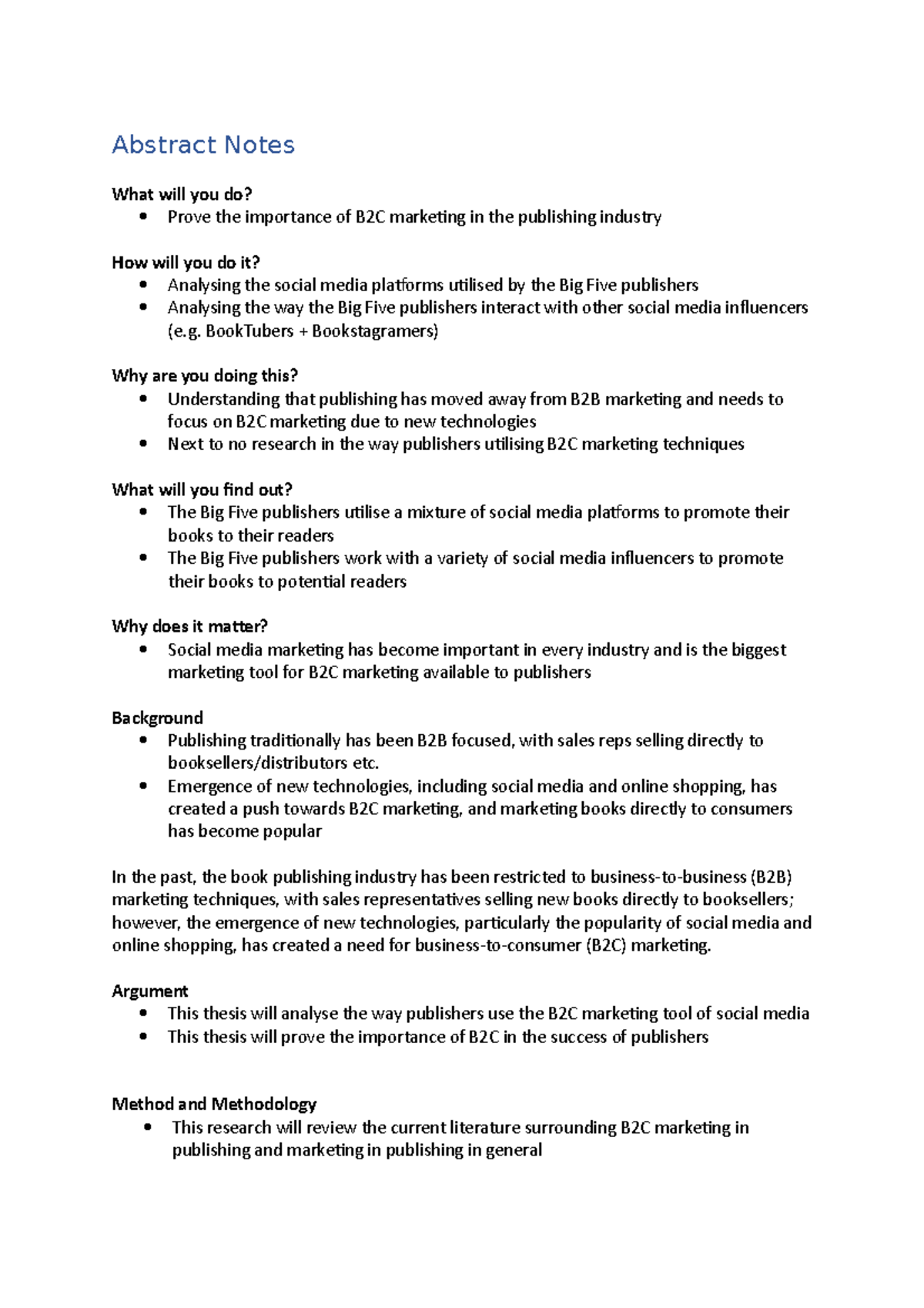 Abstract Notes - Research Design - Abstract Notes What will you do ...