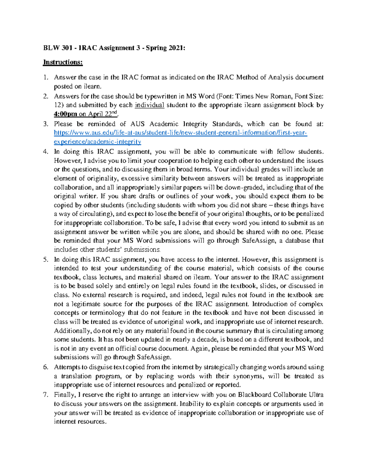 Business Law 301 IRAC Assignment 3 - Case Study - Studocu