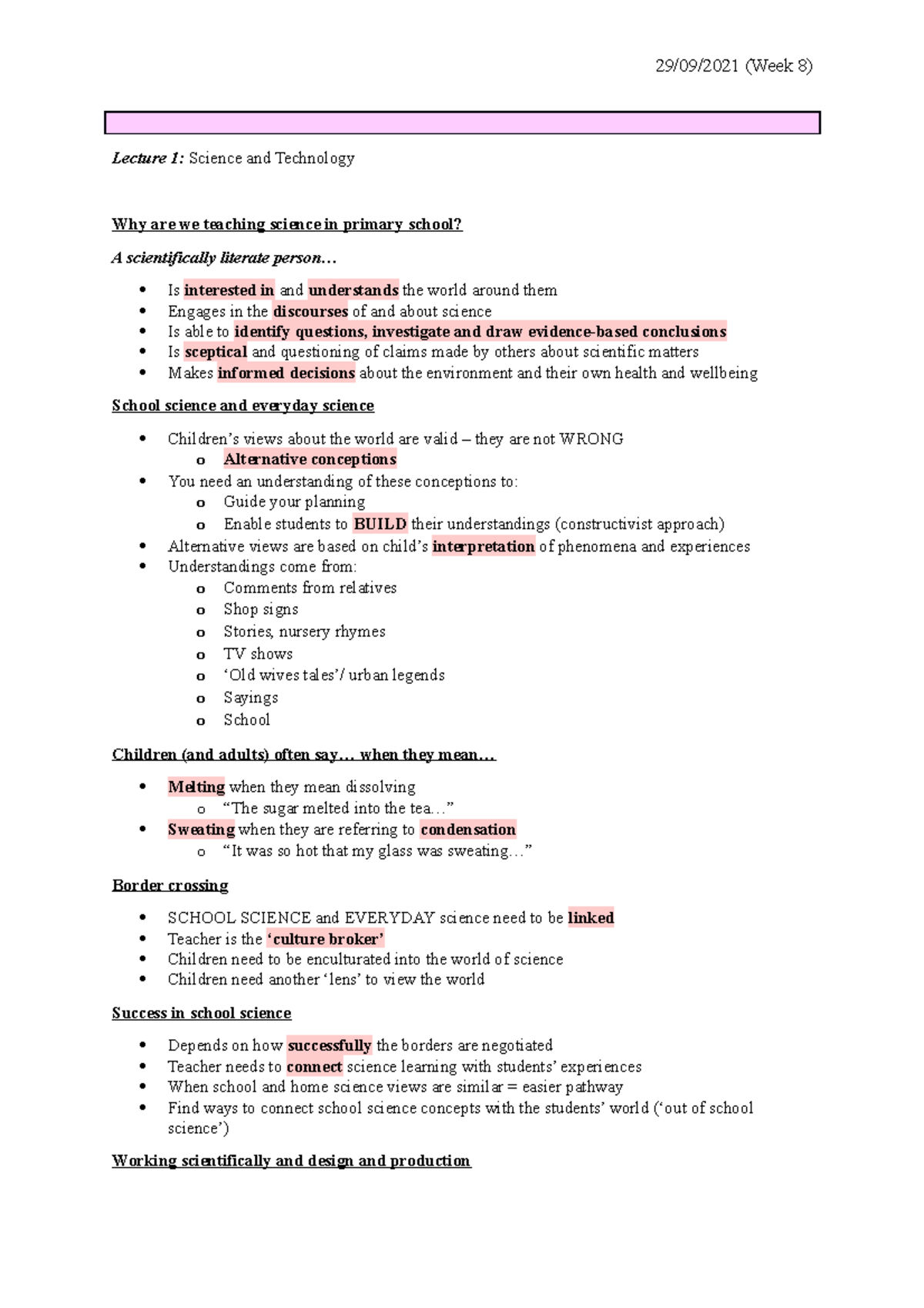 Lecture 1 - Science and Technology - 29/09/2021 (Week 8) Lecture 1 ...