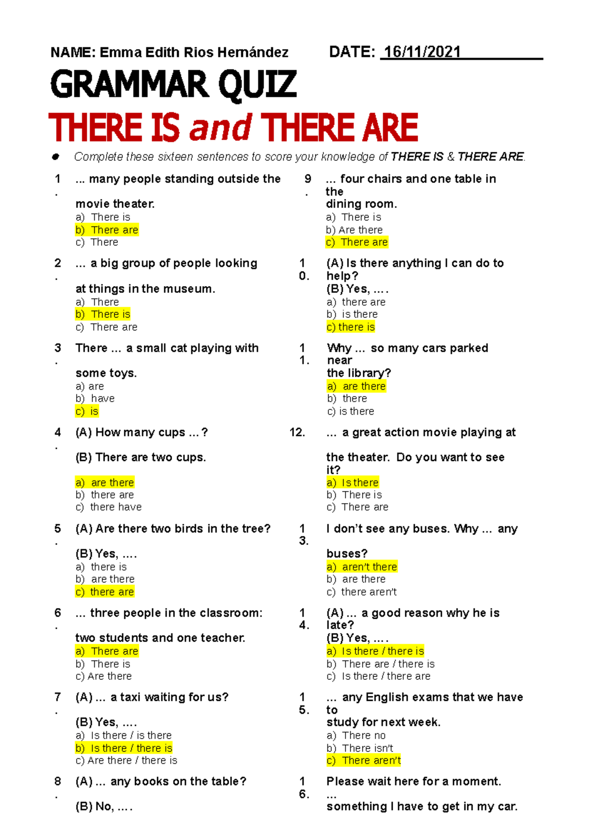 Homework 4 There is and There are - NAME: Emma Edith Rios Hernández ...