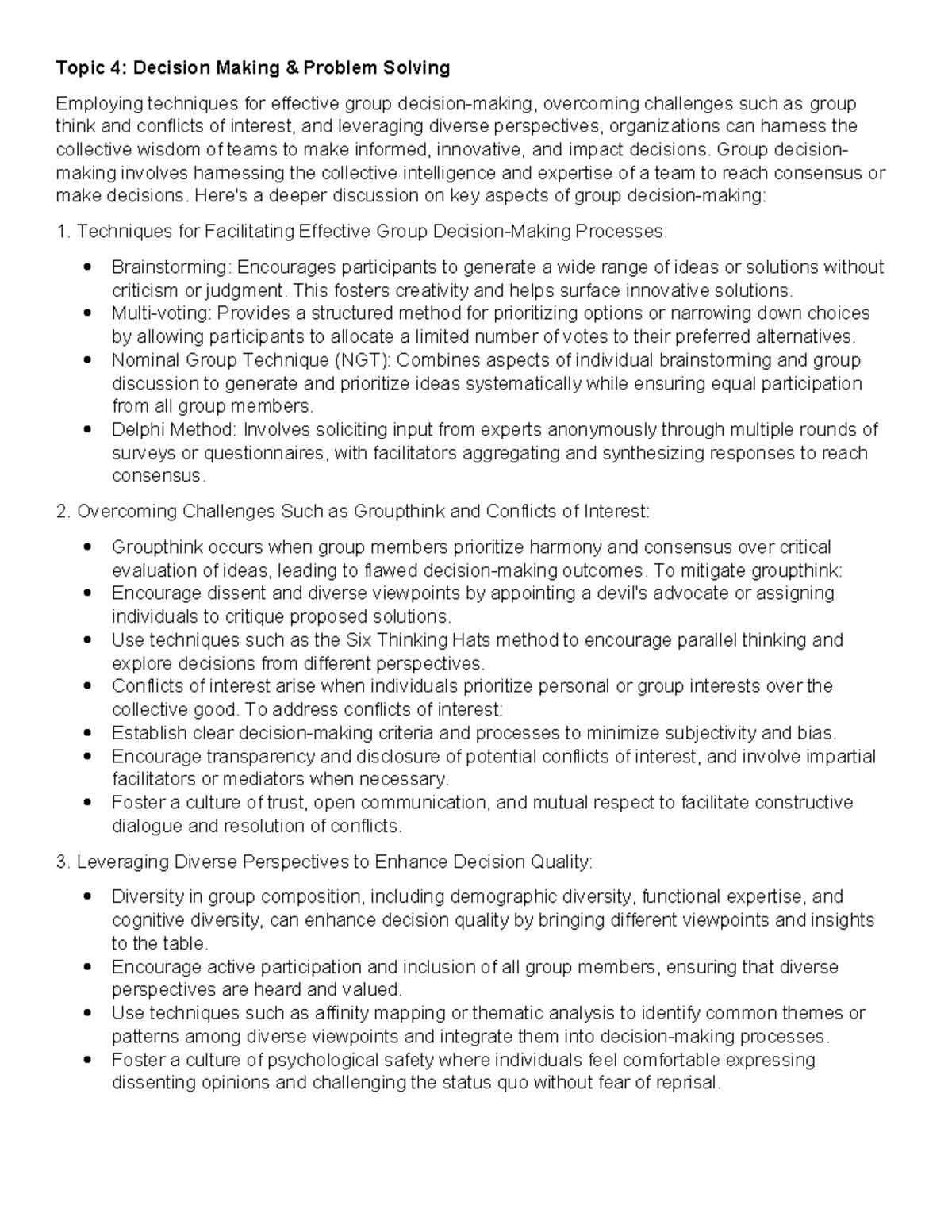 ELM Report - Topic 4: Decision Making & Problem Solving Employing ...
