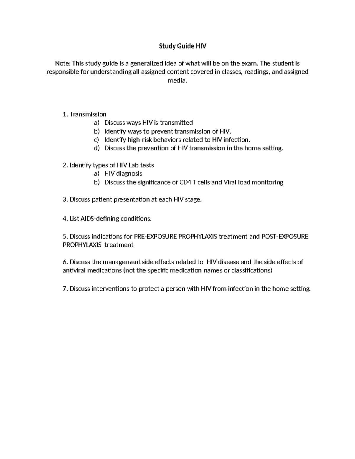 Copy of study guide HIV - Study Guide HIV Note: This study guide is a ...