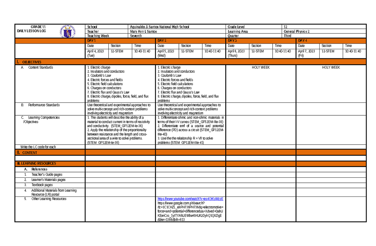 GP2-8th WEEK DLL - DLL - GRADE 11 DAILY LESSON LOG School Aguinaldo J ...