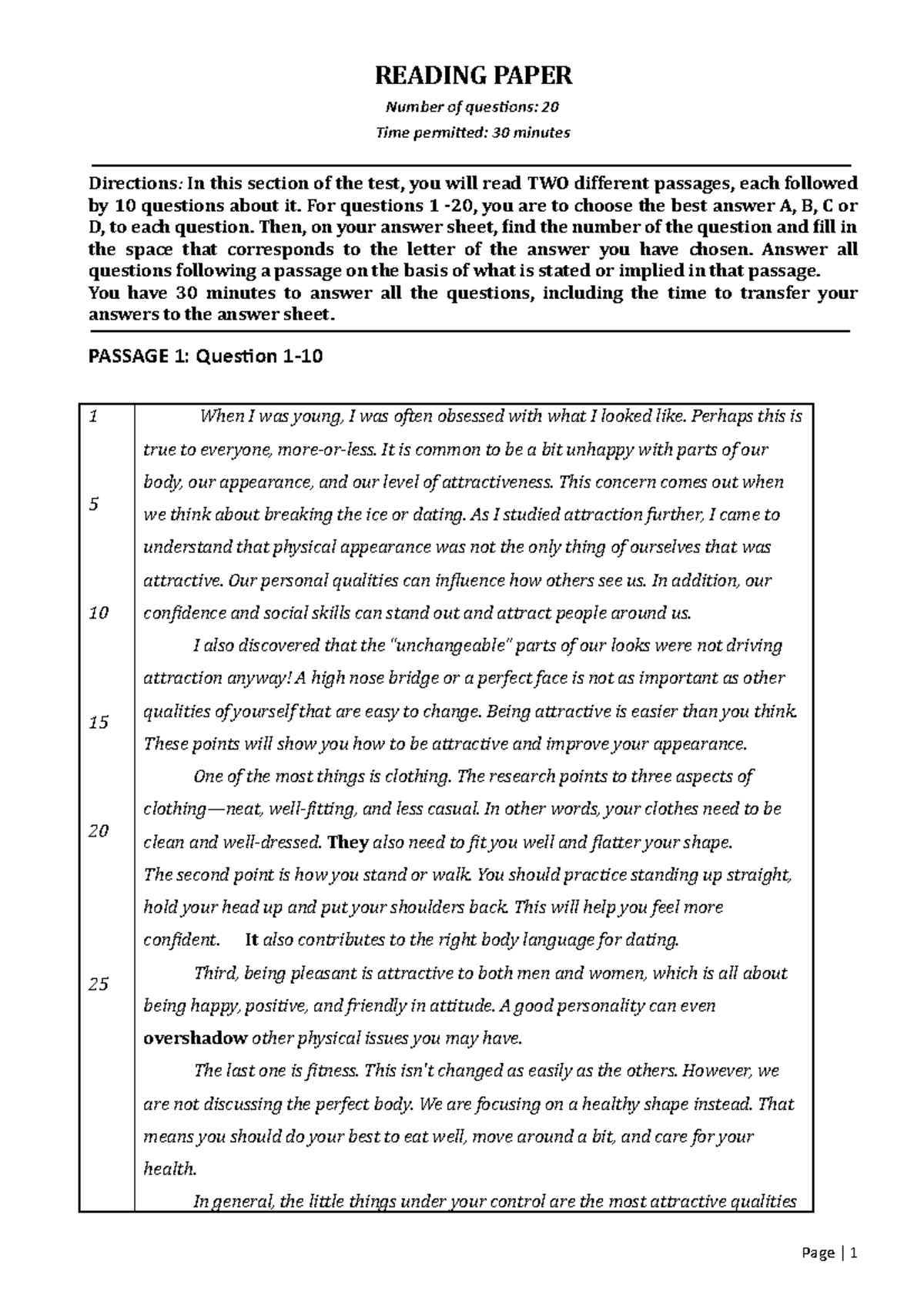 [R4]- Test - ôn thi - READING PAPER Number of questions: 20 Time ...