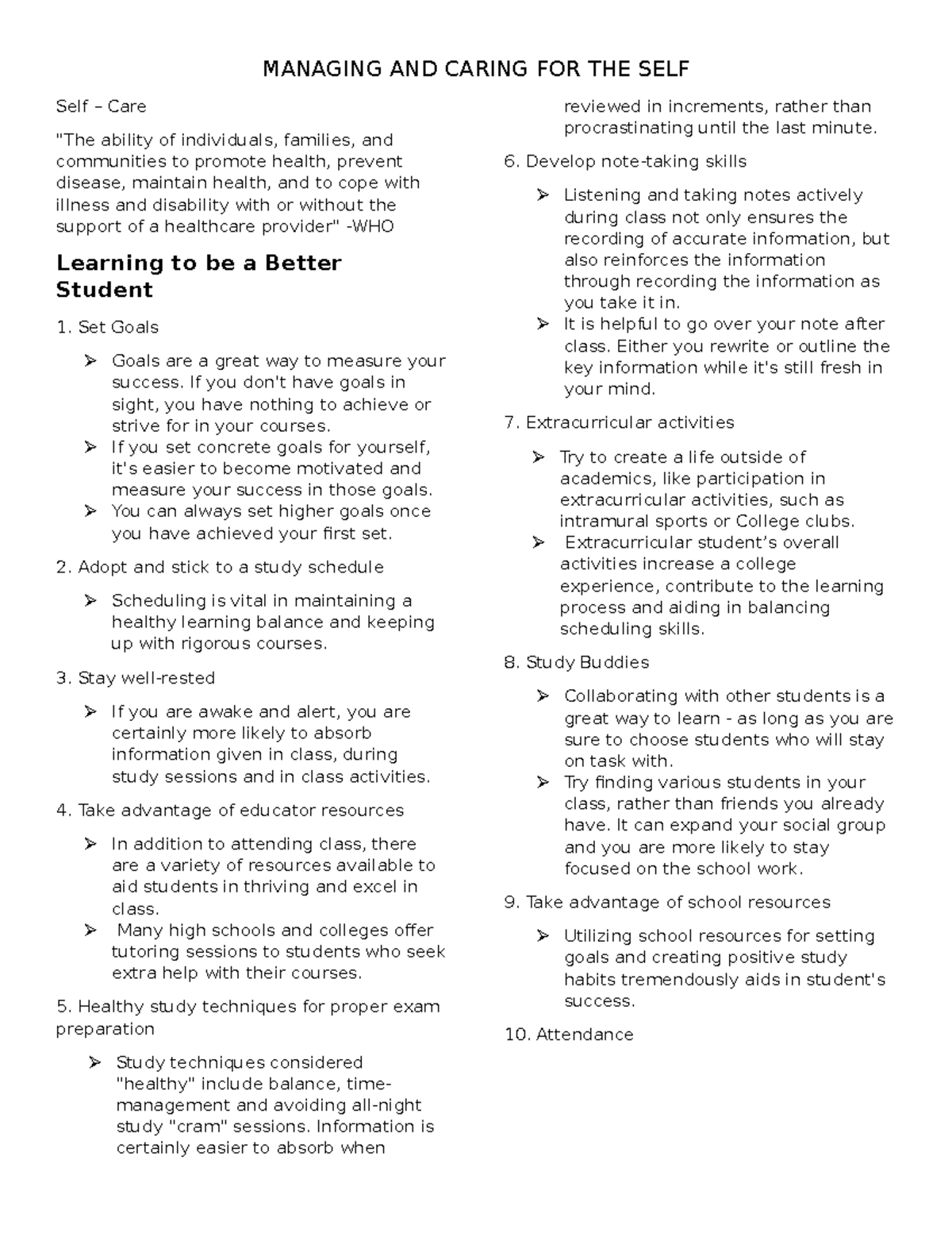 Managing AND Caring FOR THE SELF - MANAGING AND CARING FOR THE SELF ...