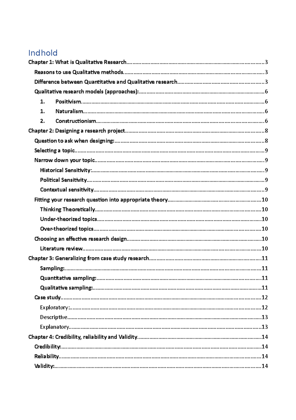 Qualtitative-Notes - Notes on qualitative methods - Indhold Chapter 1 ...