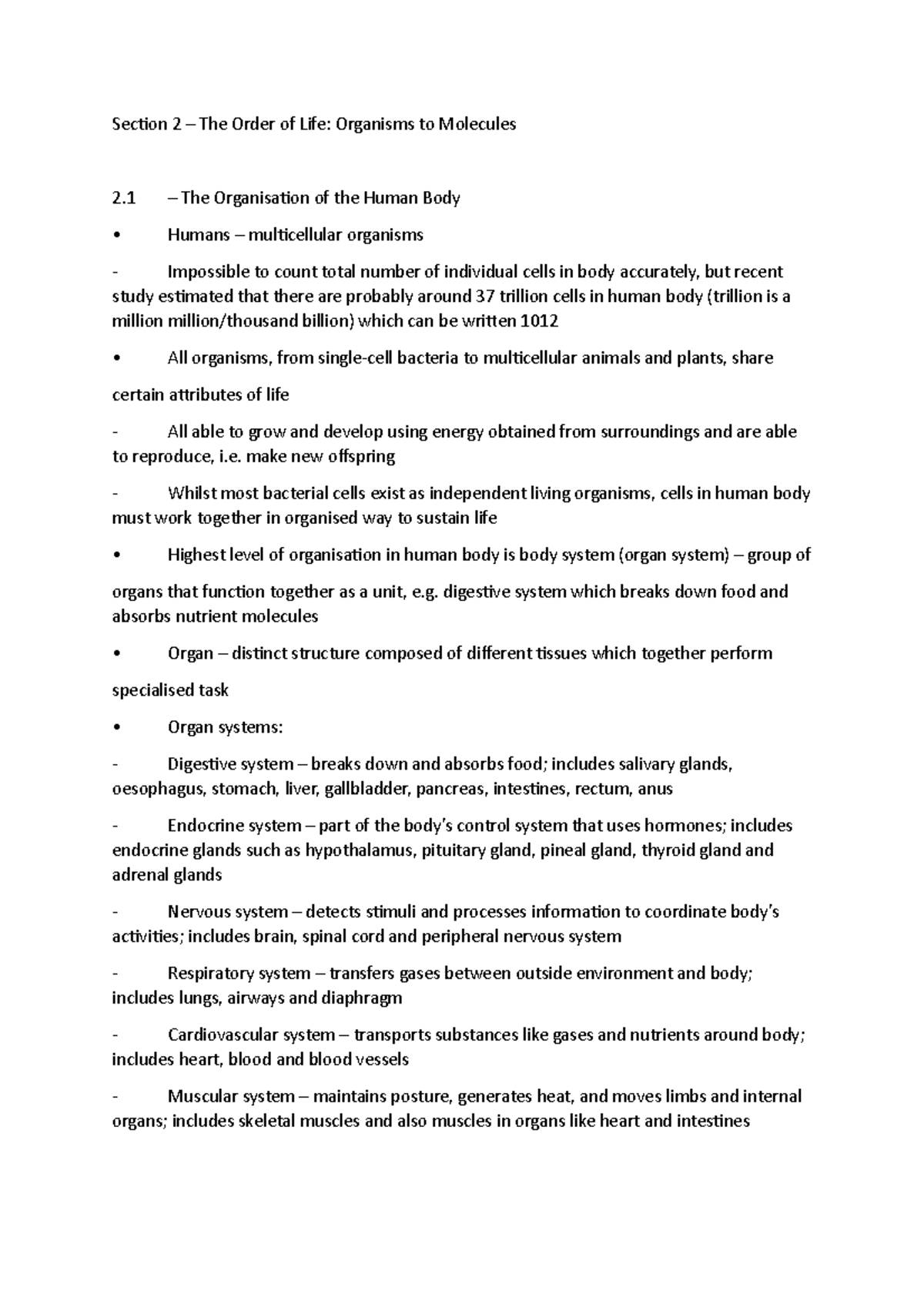 Section 2 – The Order of Life - Organisms to Molecules - part 1 ...