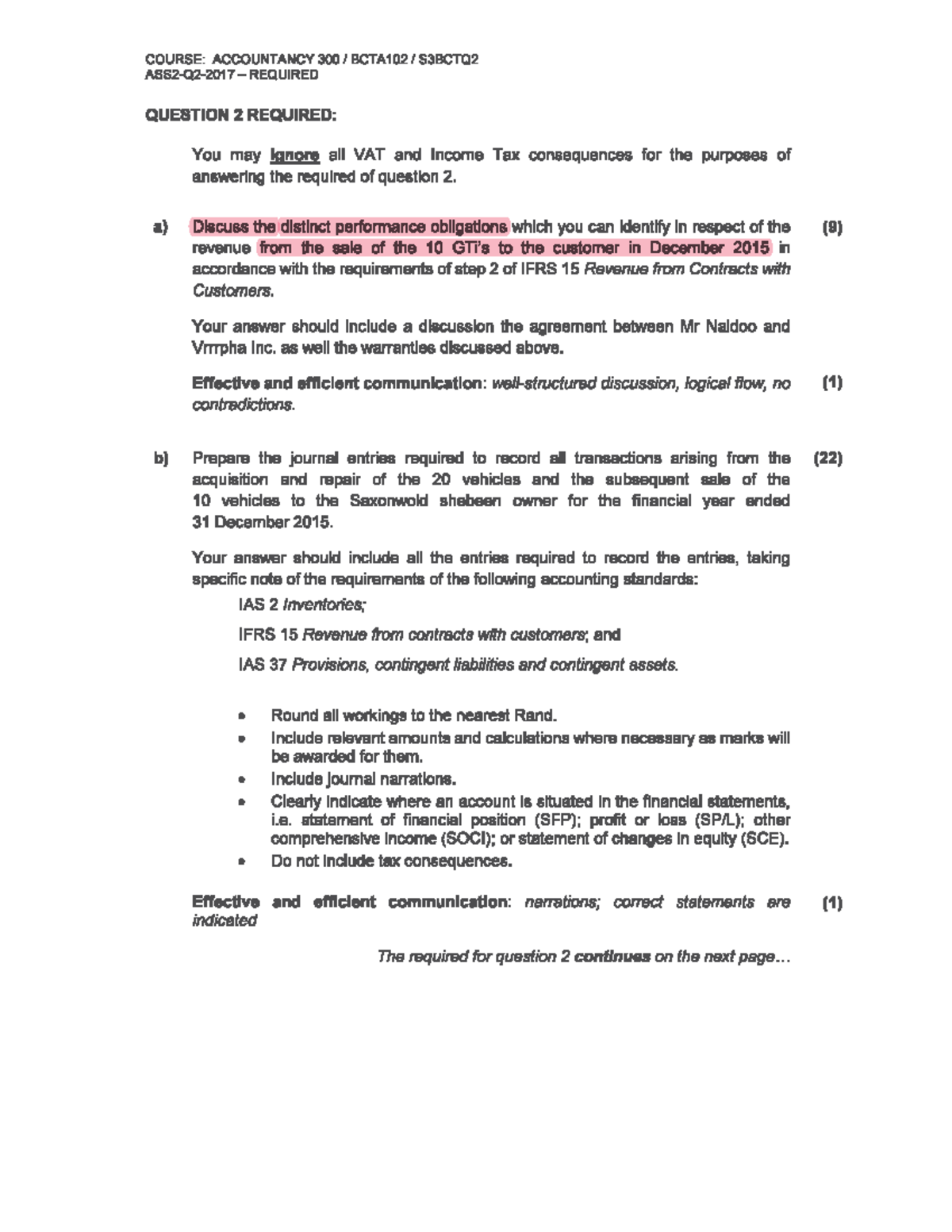 Required Practical Class question - 2017 AO2 - FMA300 - Studocu