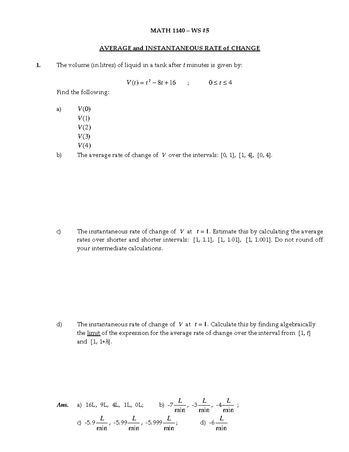 Math 1140 WS 5 Average And Instantaneous RATE Of Change MATH 1140 math-1140-ws-5-average-and-instantaneous-rate-of-change-math-1140