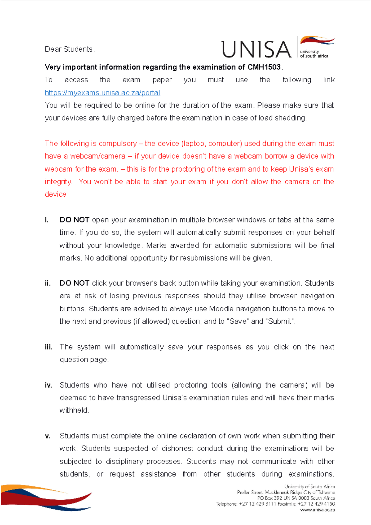 Exam Preparation - Dear Students. Very important information regarding ...