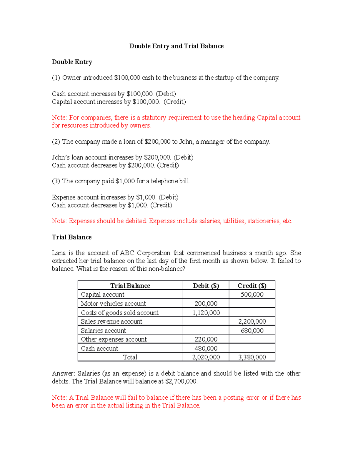 CIVL2170 Part II Lecture 2 Double Entry & Trail Balance Exercises and Solutions - Double Entry ...
