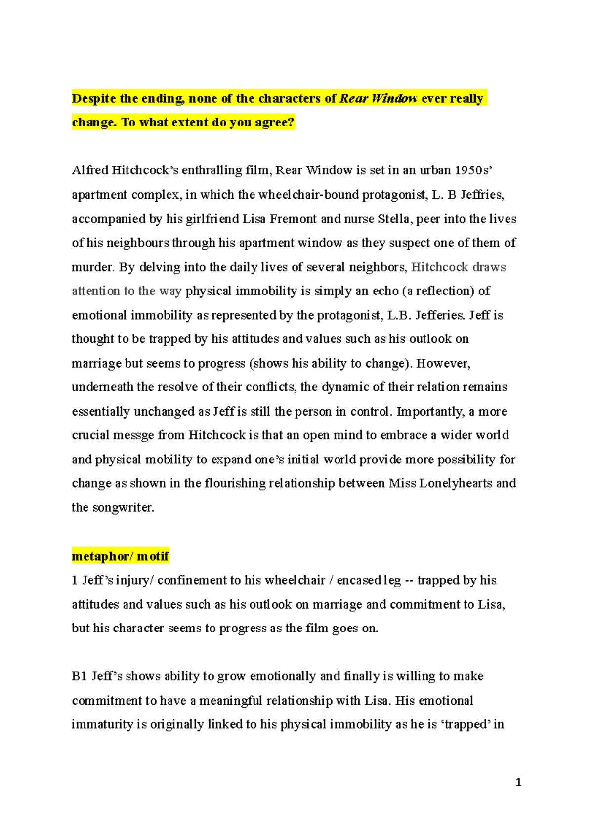 Change- sample essay - rear window analysis ...