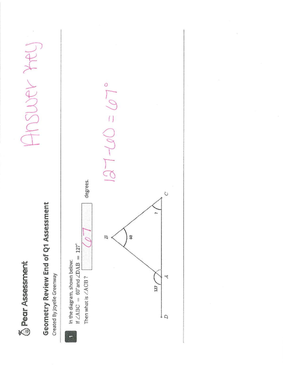 Answer Key Q1 Geometry - good - Pear Assessment Answer key Geometry Review End of Q1 Assessment ...
