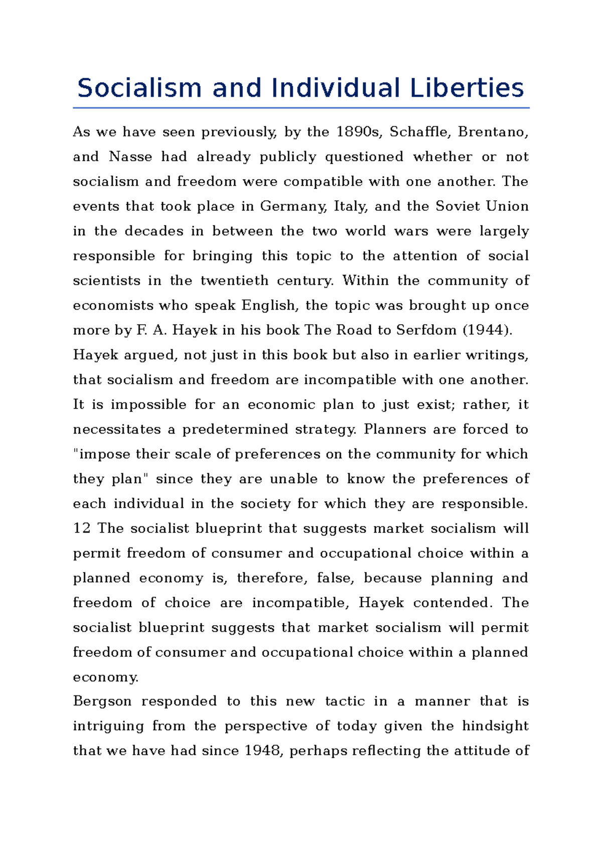 Socialism and Individual Liberties - The events that took place in ...