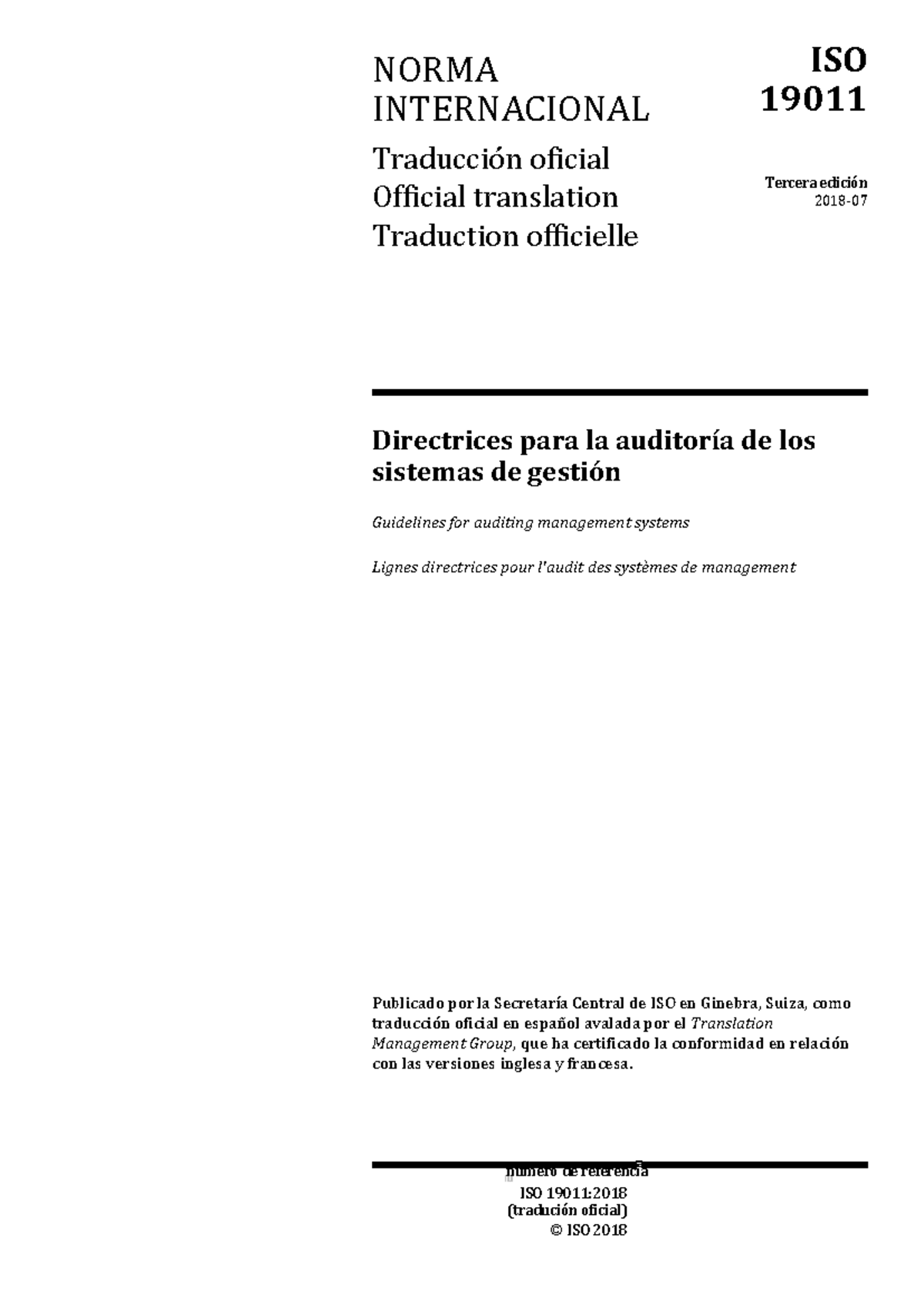 Norma ISO 19001 2018 Directrices auditoria SG - NORMA INTERNACIONAL ...