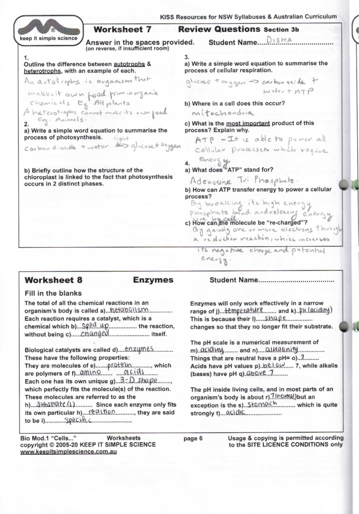 Green booklet 8-10 - BIOL 2056 - UniSA - Studocu