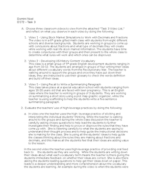 D172t4 - D172- Assessing Student Learning Task Four A. The assessment practice is the use of an ...