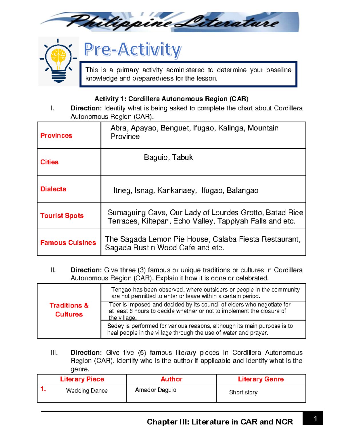 Chapter III - Preactivity - Literature IN CAR AND NCR1 - Chapter III ...