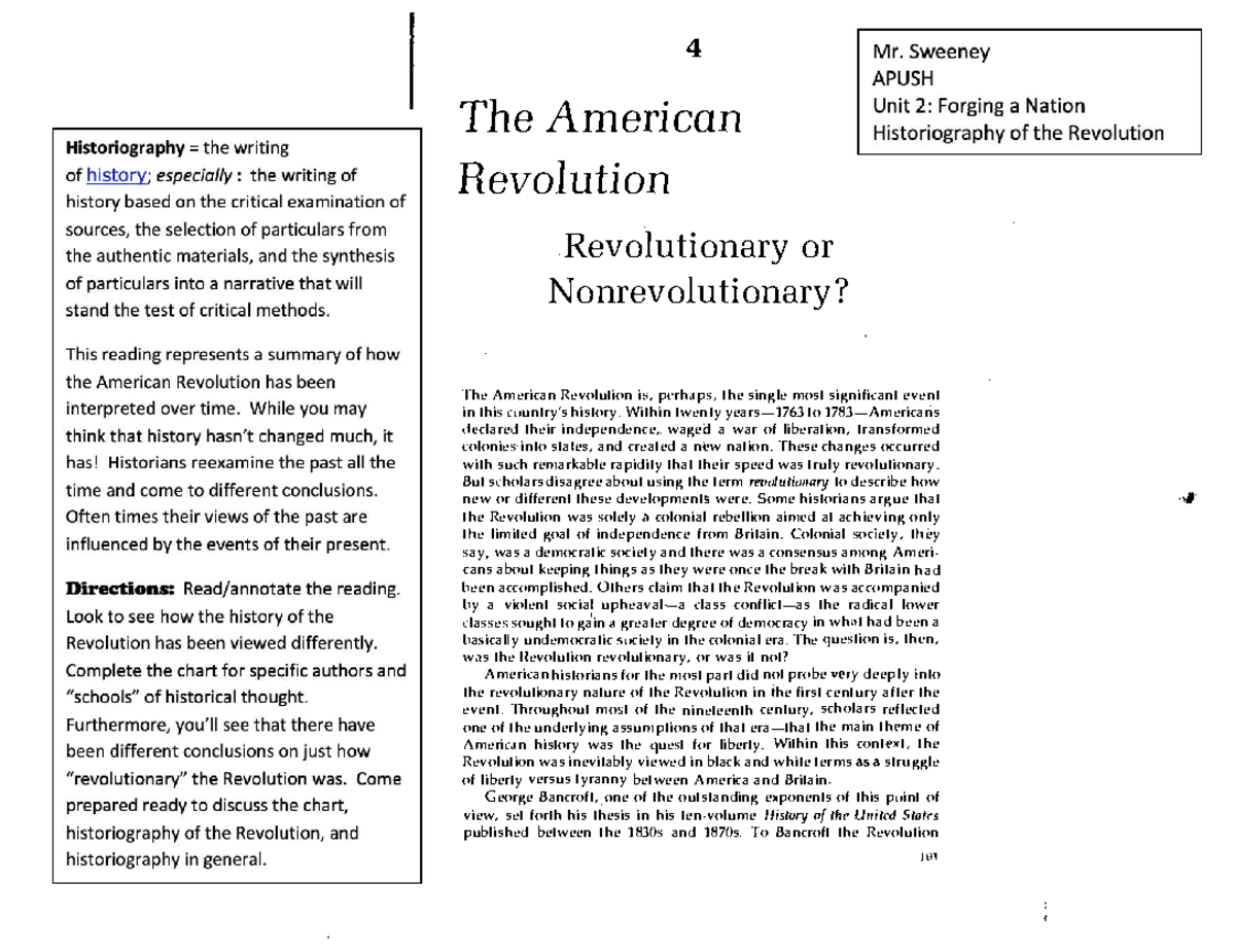 American Revolution Historiography - Revolutionary or Not - The ...
