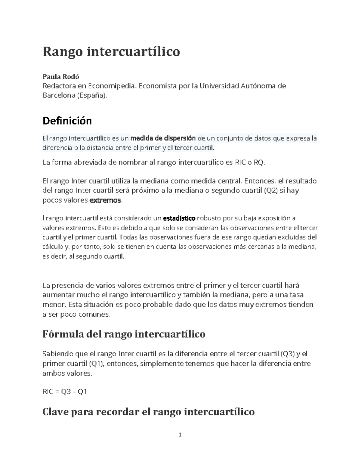 Rango intercuartílico - Estadística y Probabilidad - UTEC - Studocu