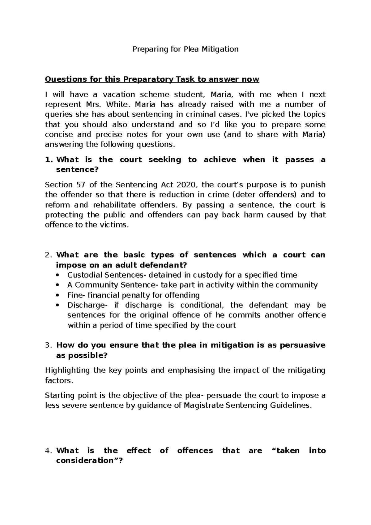 Preparing for Plea Mitigation - Preparing for Plea Mitigation Questions ...