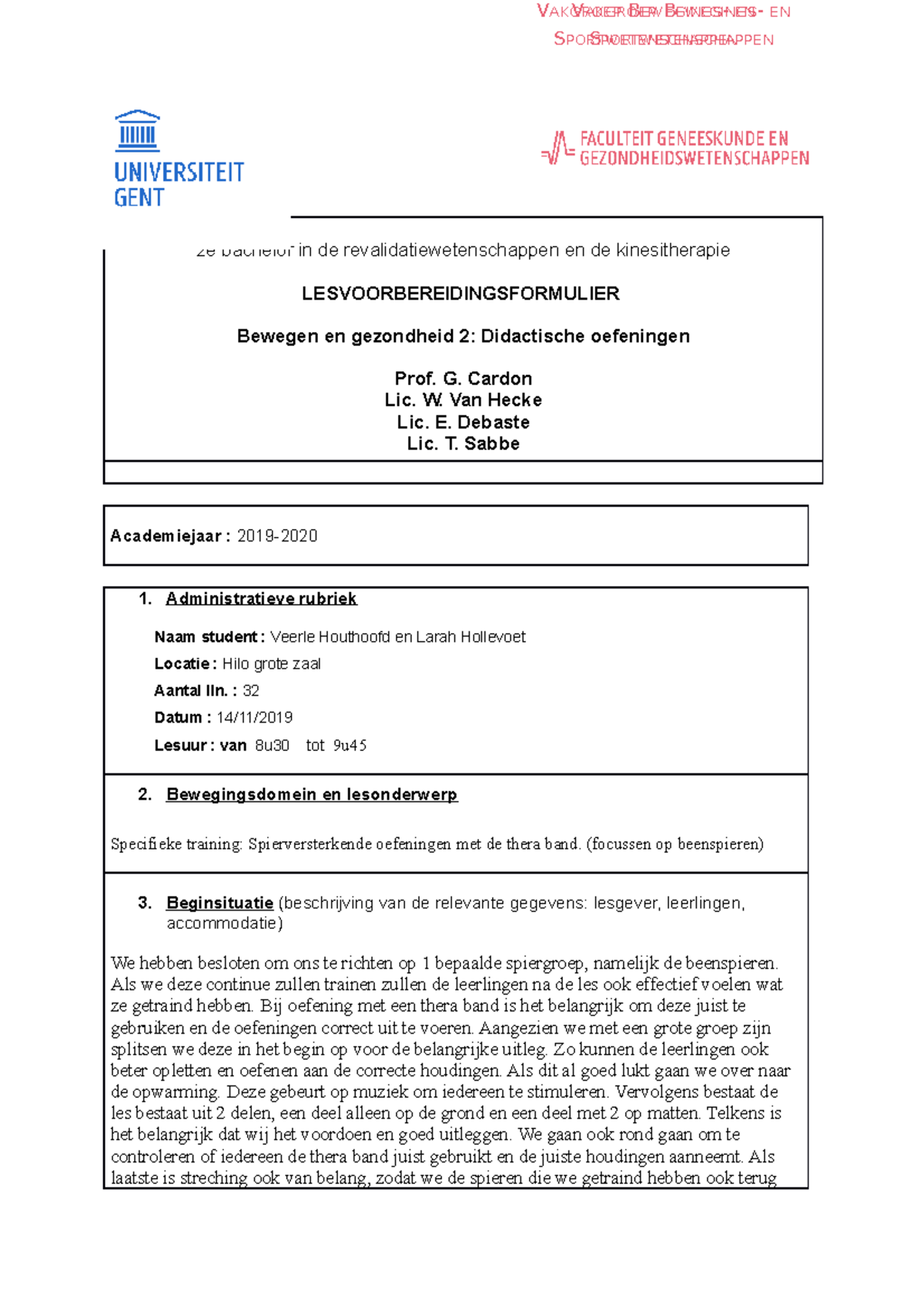 Lesvoorbereidingsformulier - 2e bachelor in de revalidatiewetenschappen ...
