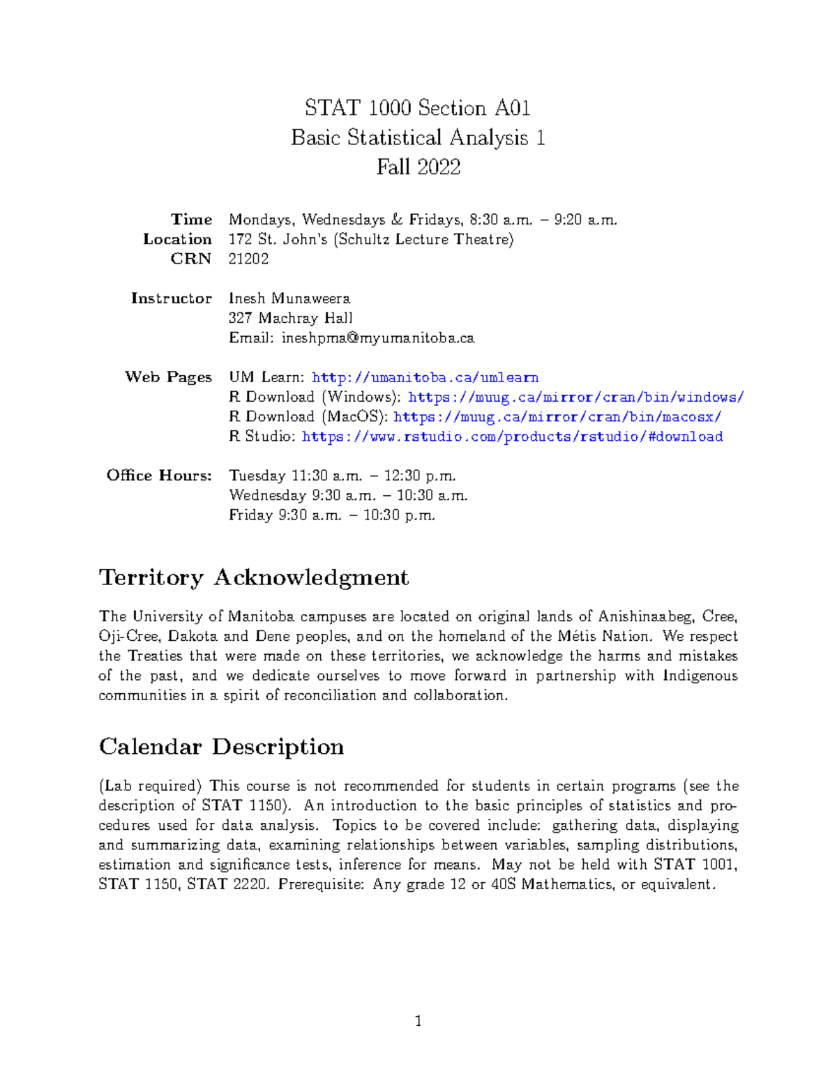 1000 F2022 A01 Outline - STAT 1000 Section A Basic Statistical Analysis ...