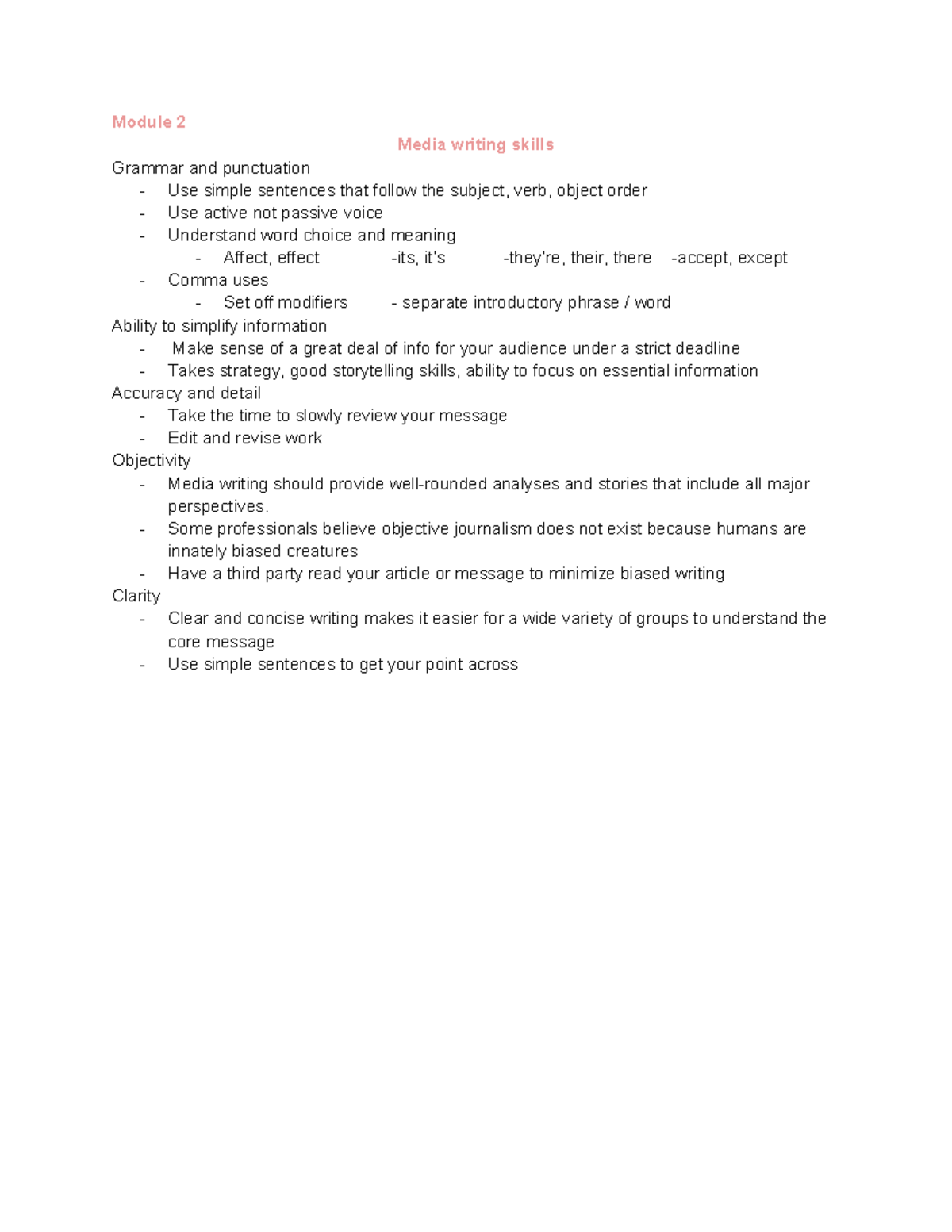 Scom 261 - module 2 - media writing skills - Module 2 Media writing ...