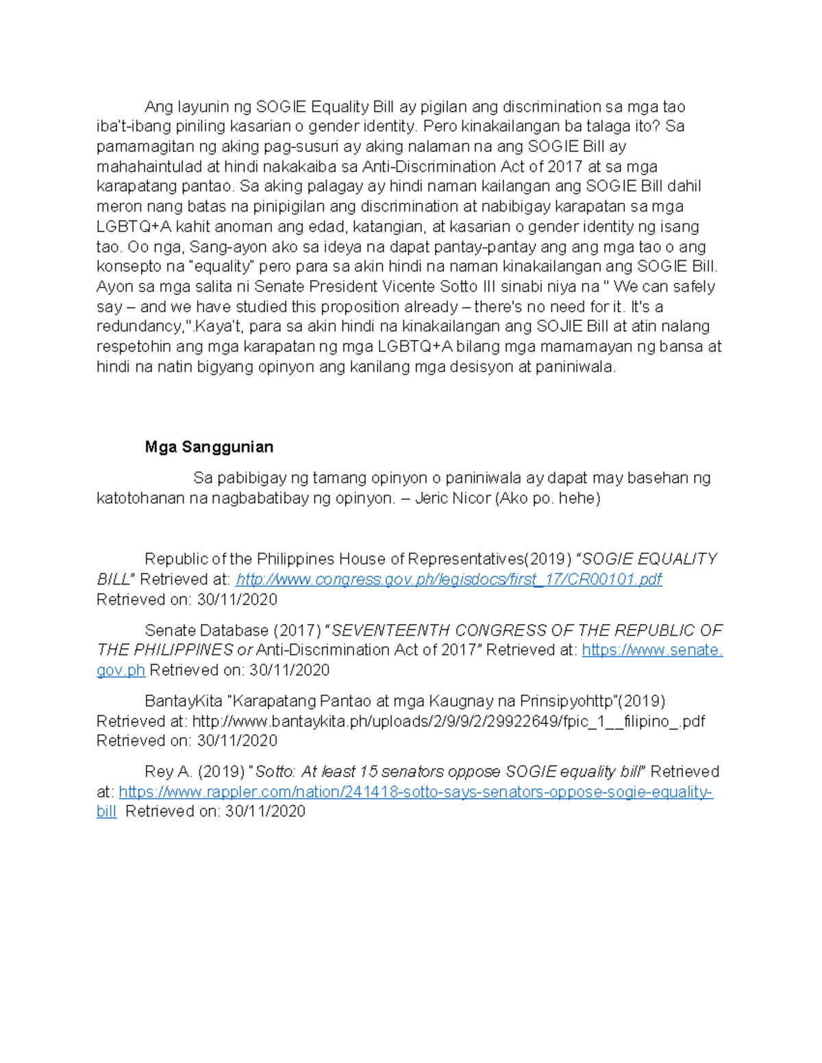 Ang layunin ng Sogie Equality Bill ay pigilan ang discrimination sa mga tao iba - Ang layunin ng ...