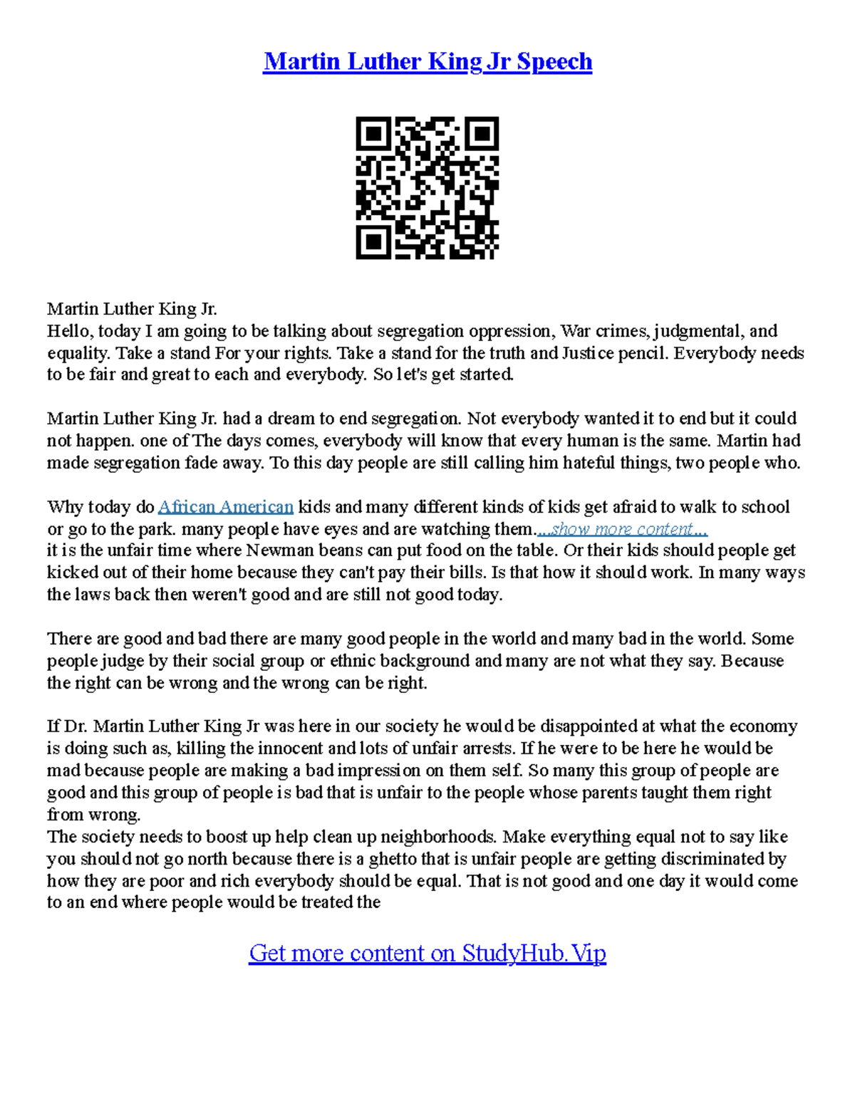 Martin Luther King Jr Speech Essay - Martin Luther King Jr Speech ...