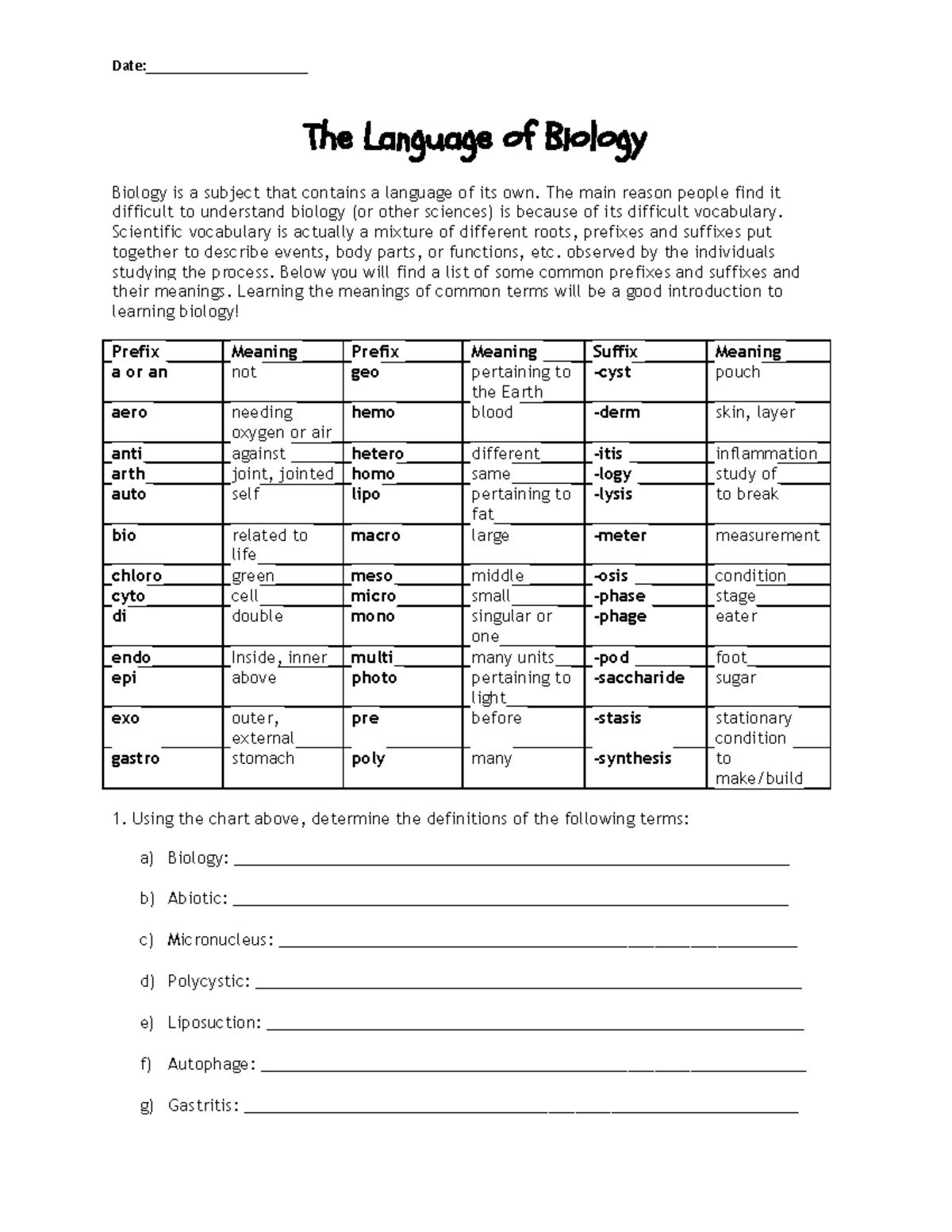 1.0-The Language of Biology - Date:_____________________ The Language ...