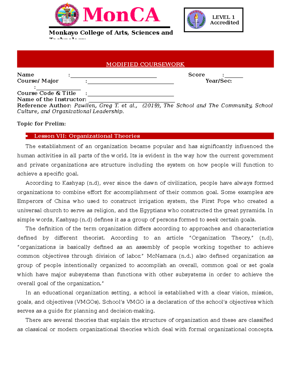 Lesson 7 BEED AT7 - none - MODIFIED COURSEWORK Name :_________________________________ Score ...