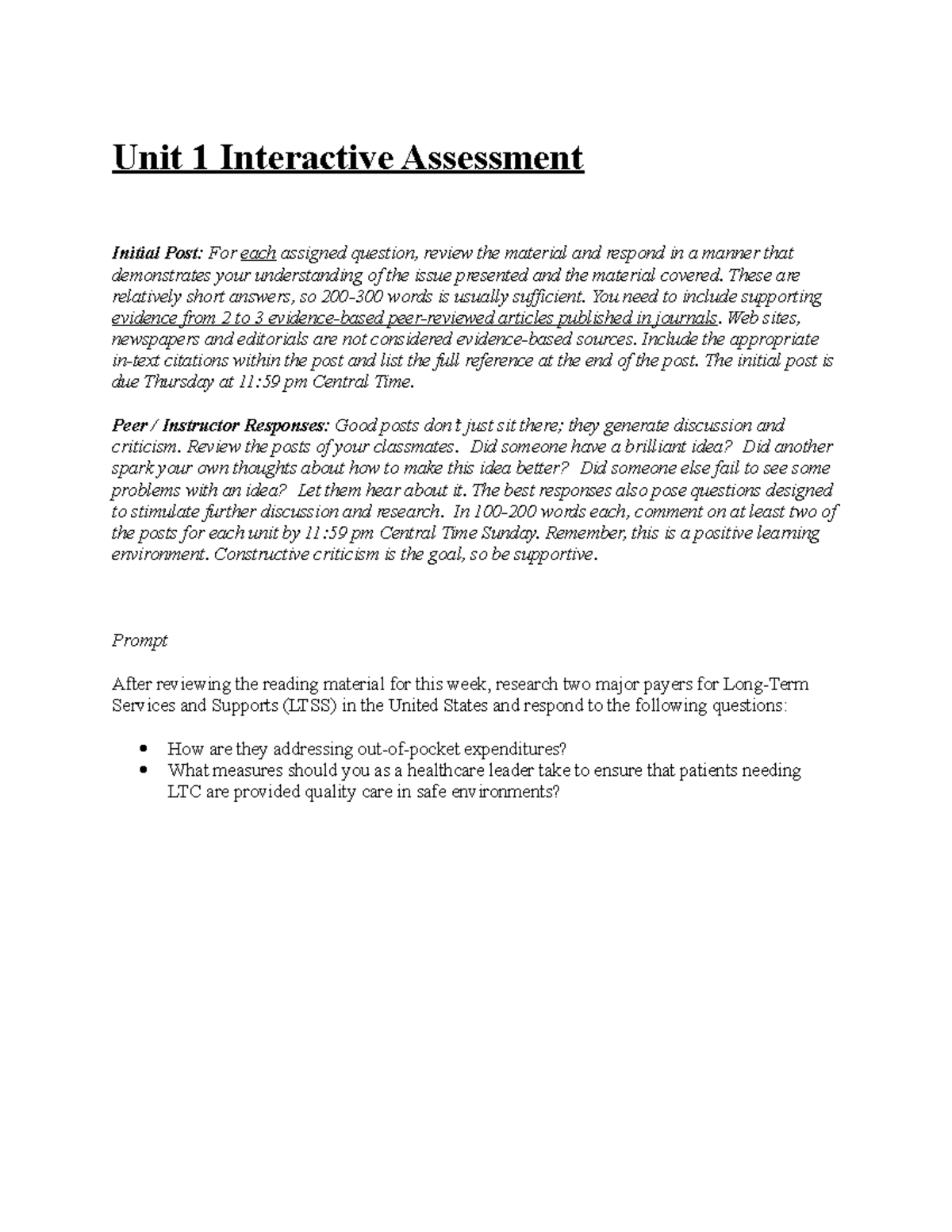 HCMG 3163A- Unit 1- Interactive Assessment - Unit 1 Interactive ...