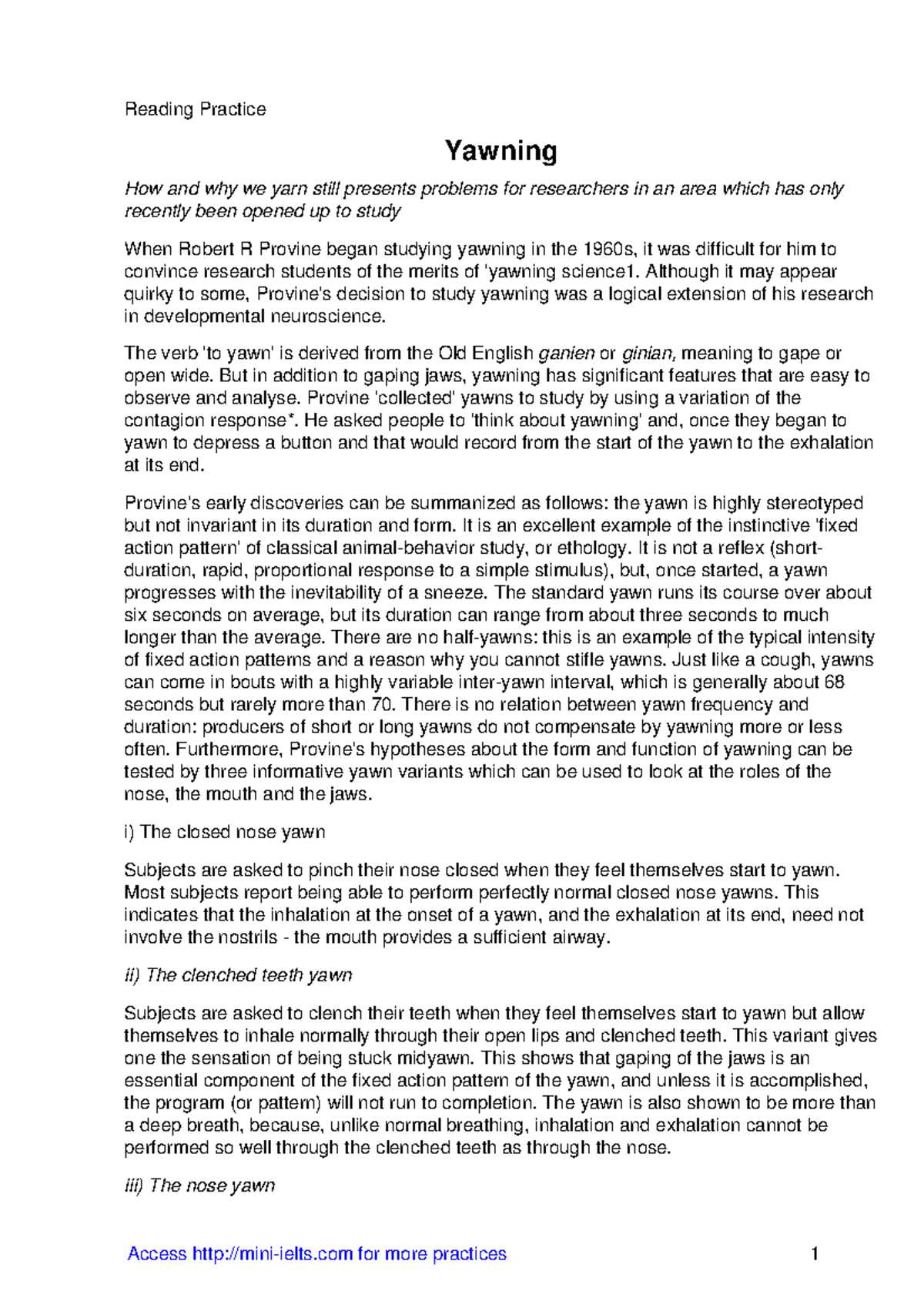 Yawning reading ielts - Reading Practice Yawning How and why we yarn ...