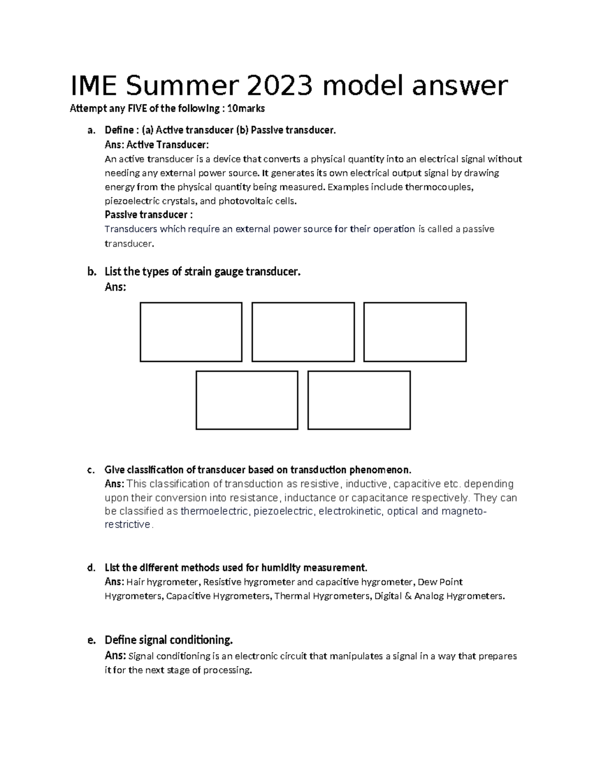 IME Summer 2023 model answer - IME Summer 2023 model answer Attempt any ...
