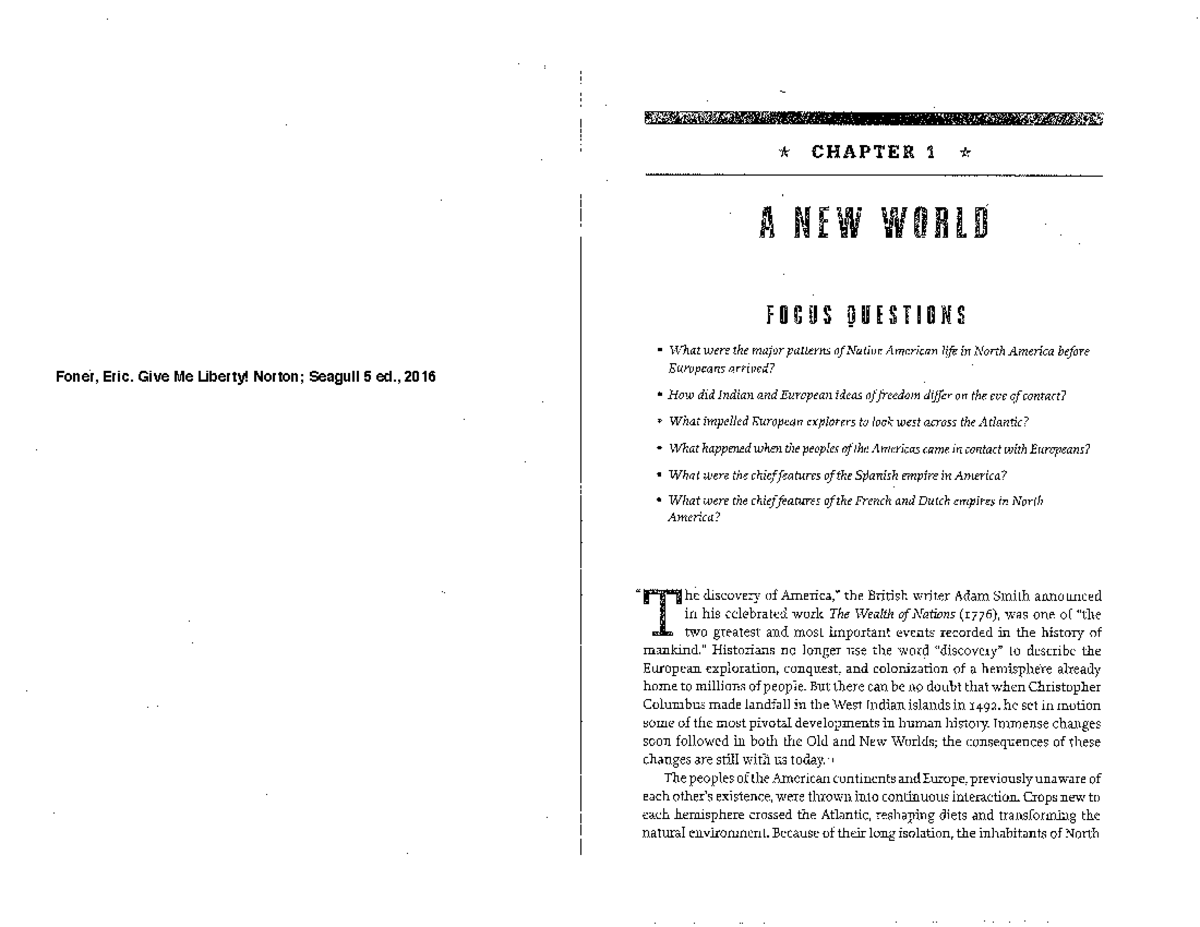 Apush GML ch. 1-2 - Give Me Liberty! Chapters 1 and 2 - Foner, Eric ...