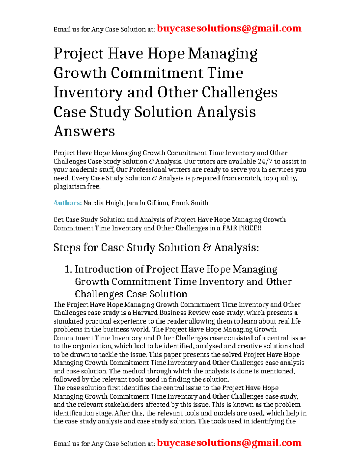 Case Solution Project Have Hope Managing Growth Commitment Time ...
