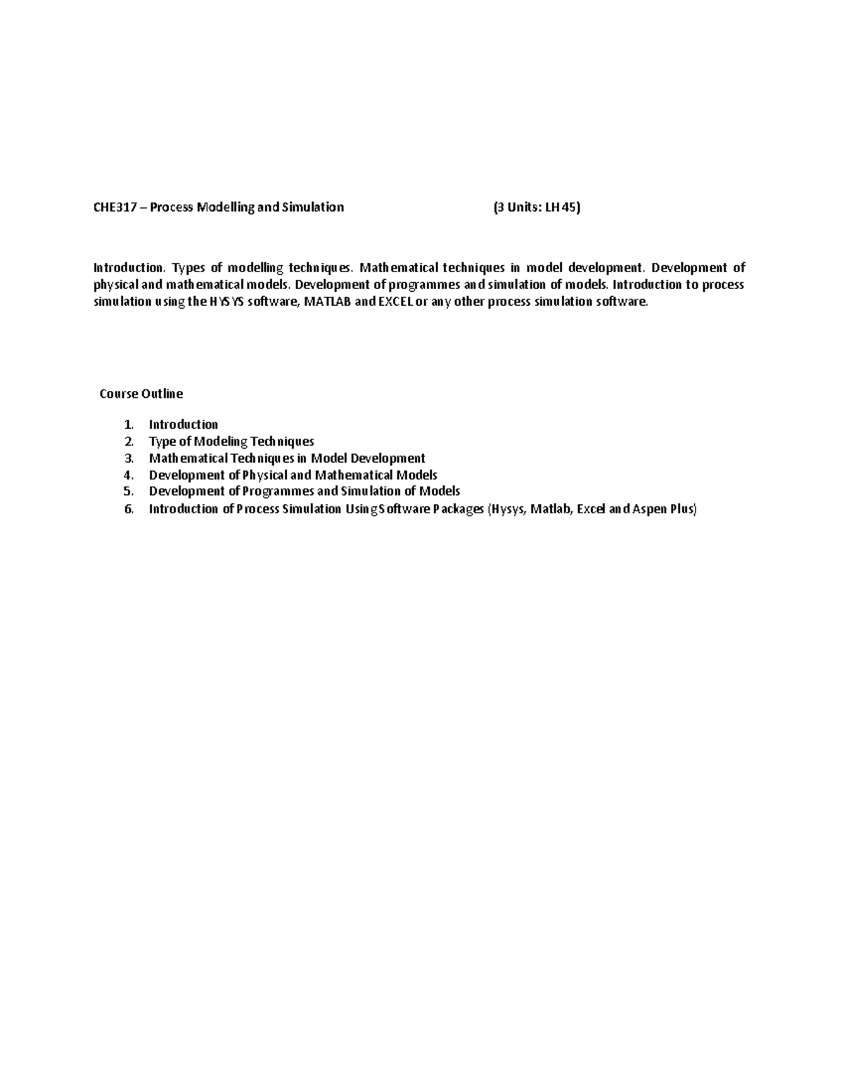 CHE317 - lecture note and materials - CHE317 – Process Modelling and ...