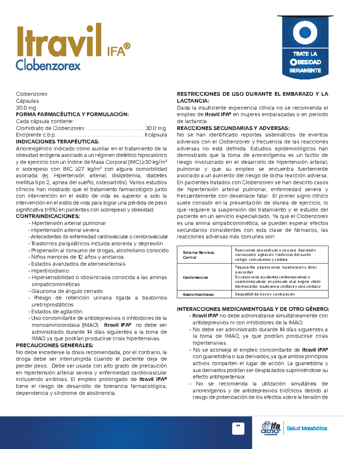 Ifa-itravil-clobenzorex - Clobenzorex Cápsulas 30 mg FORMA FARMACÉUTICA ...