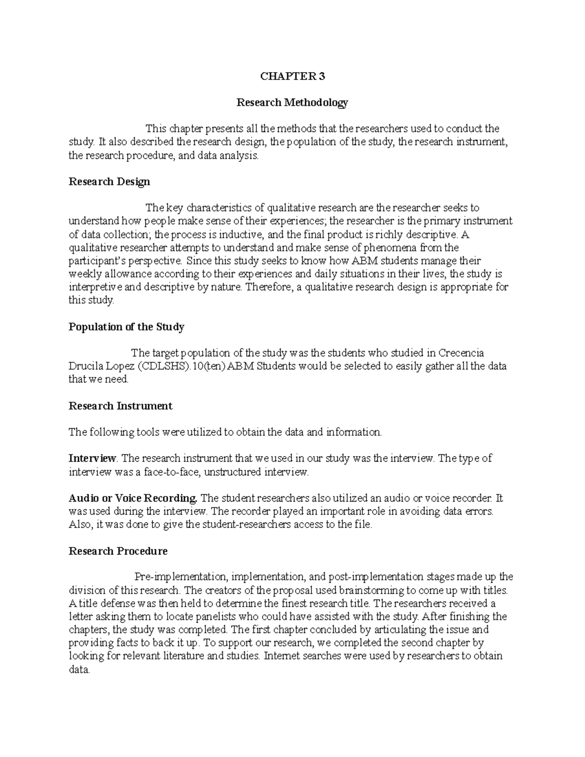 Chapter 3 Group 4 11-ABM1 - CHAPTER 3 Research Methodology This chapter ...
