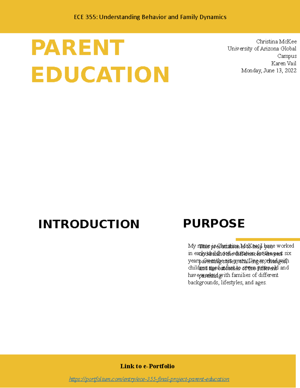 ECE 355 Week 5 Final Project - Parent Education - Christina McKee ...