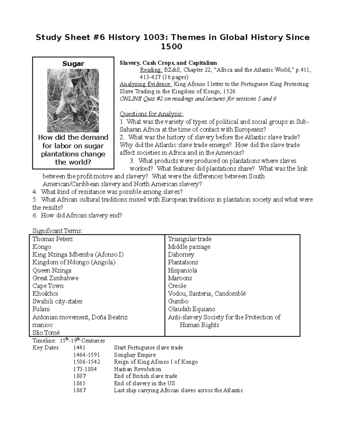 Study Sheet 6 Africa and Slavery 2020 fall - Study Sheet #6 History ...